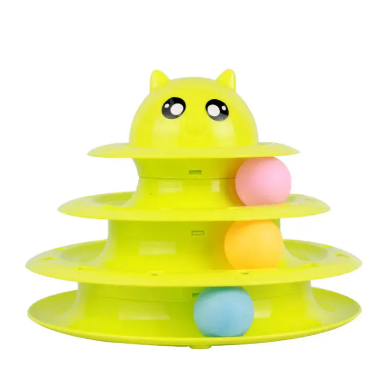 Cat Interactive Toy with Three-Tier Tower and Spinning Ball